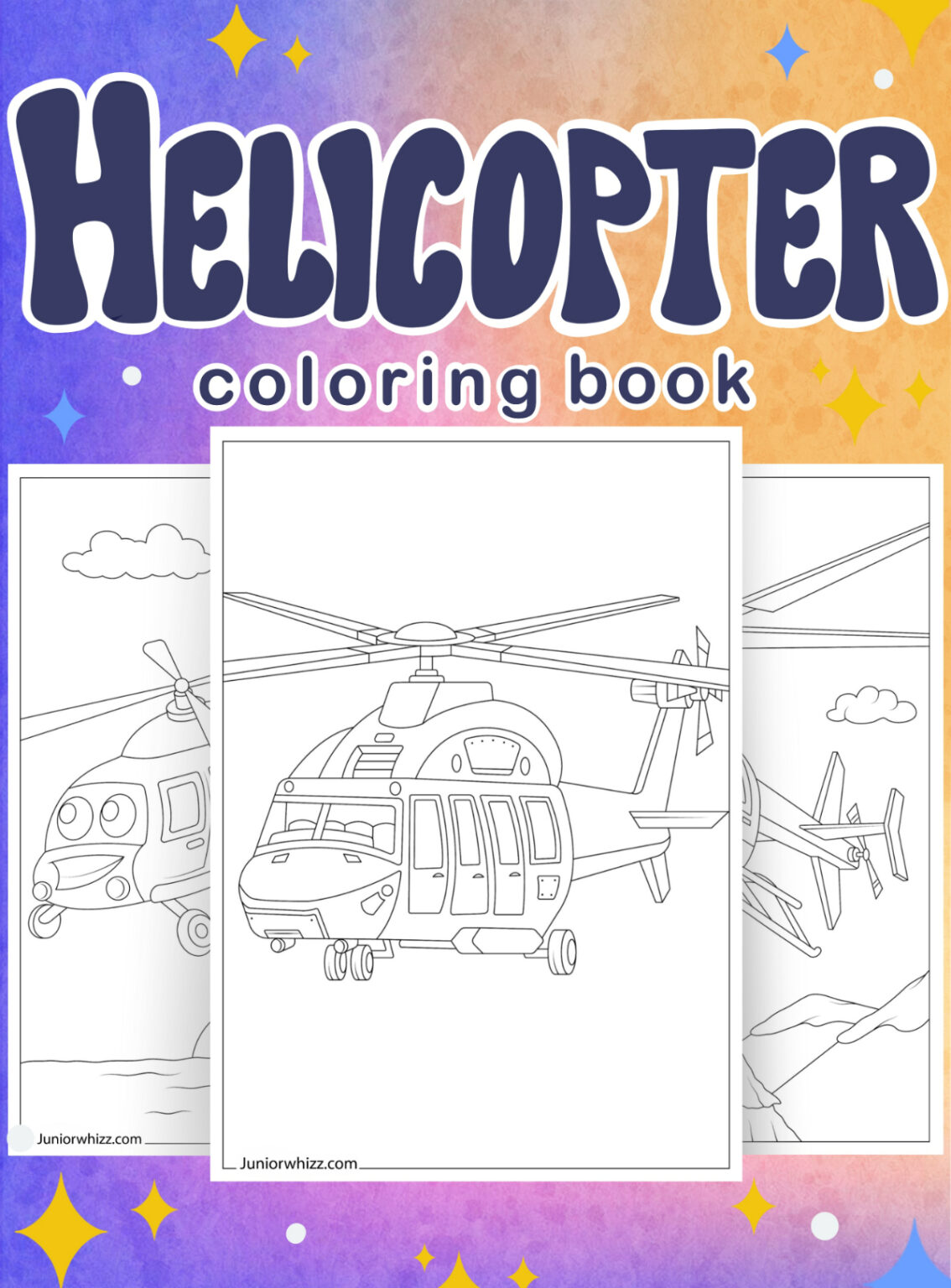 Helicopter Coloring Pages & Book (12 Printable PDF Sheets)