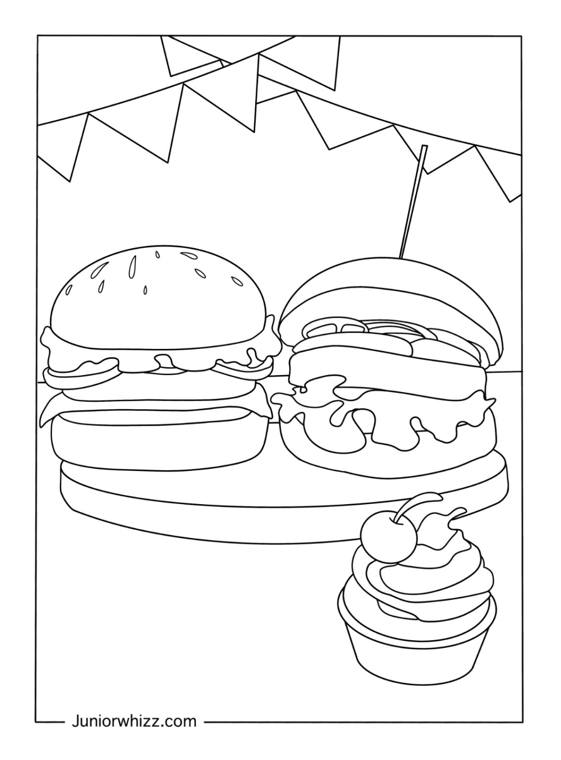 Hamburger Coloring Pages and Book (13 Printable PDFs)