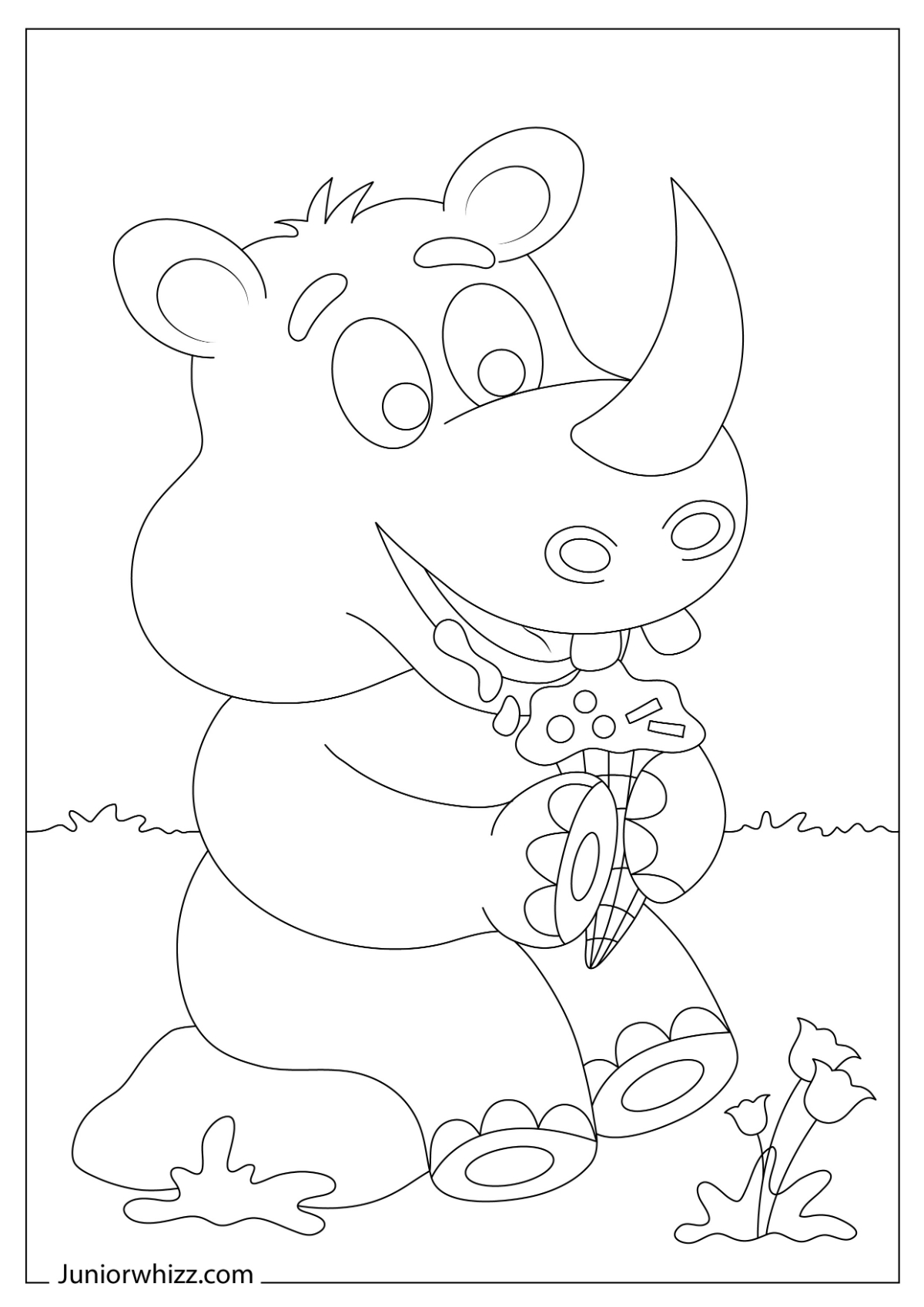 Rhino Coloring Pages and Book (13 Free Printable PDFs)