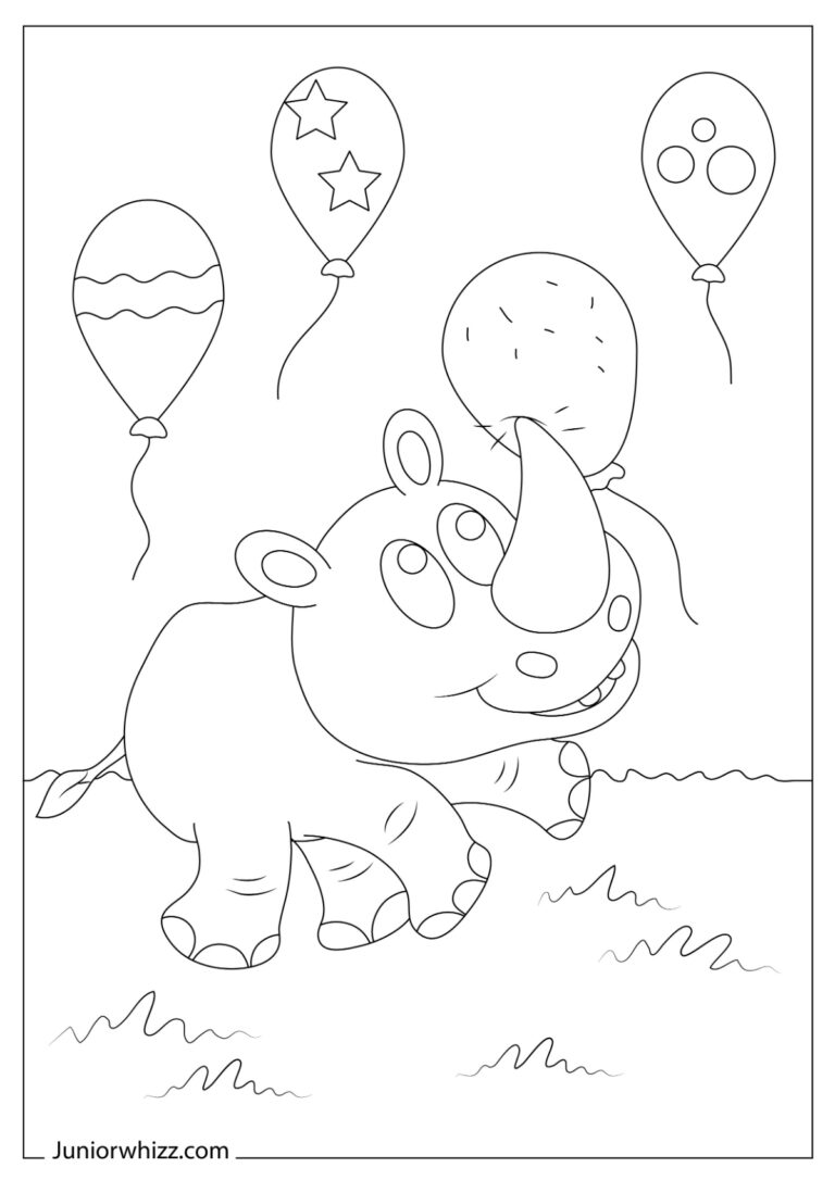 Rhino Coloring Pages and Book (13 Free Printable PDFs)