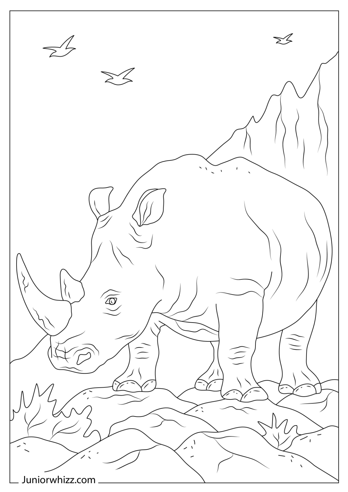 Rhino Coloring Pages and Book (13 Free Printable PDFs)