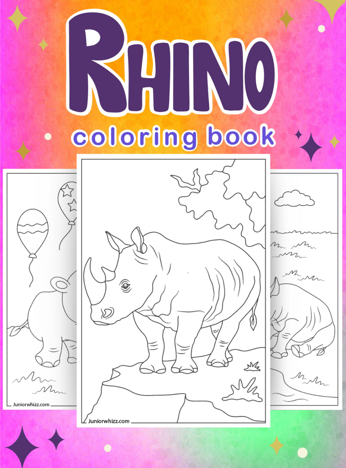 Rhino Coloring Pages and Book (13 Free Printable PDFs)