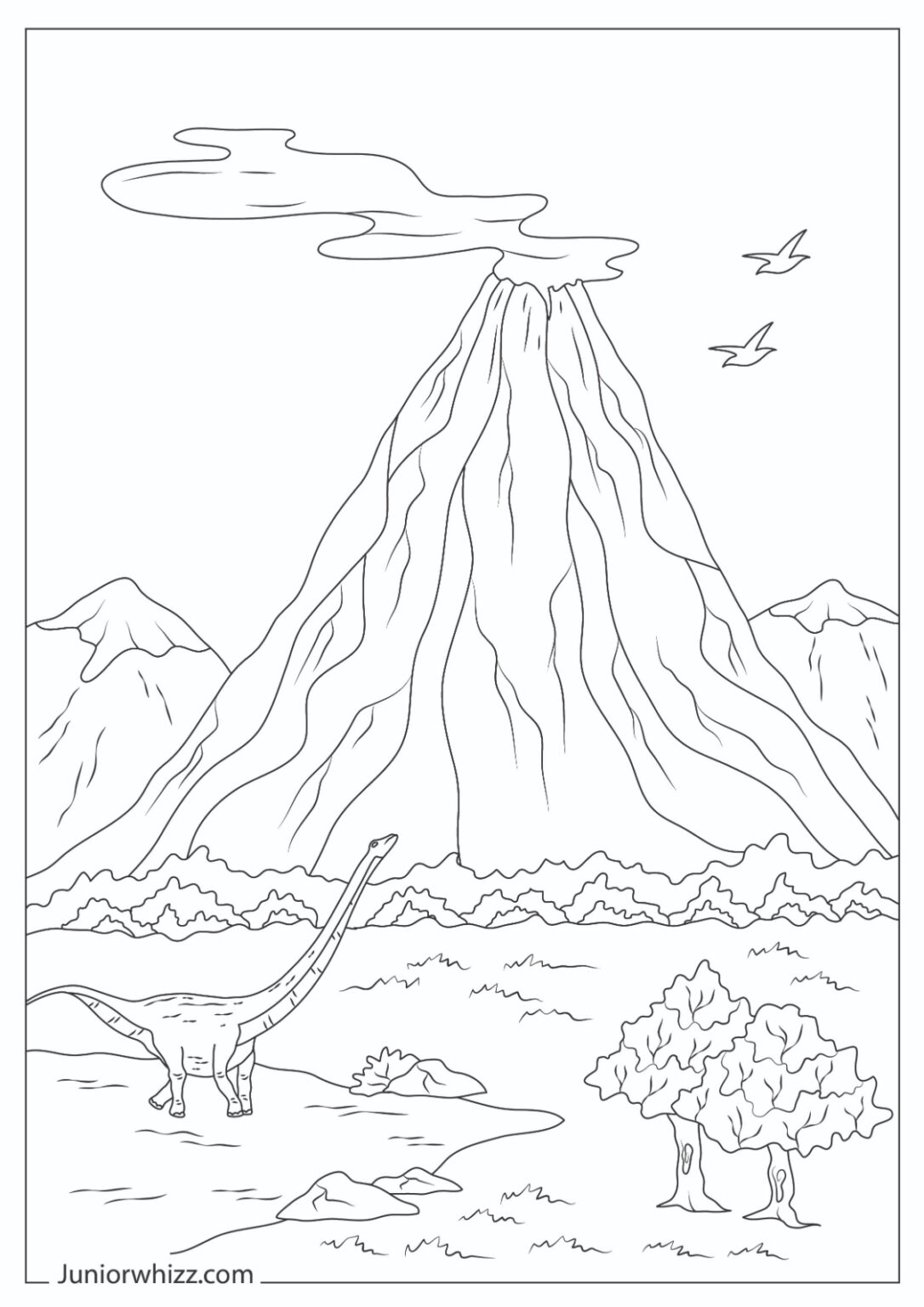 Volcano Coloring Pages with Book (12 Printable PDFs)
